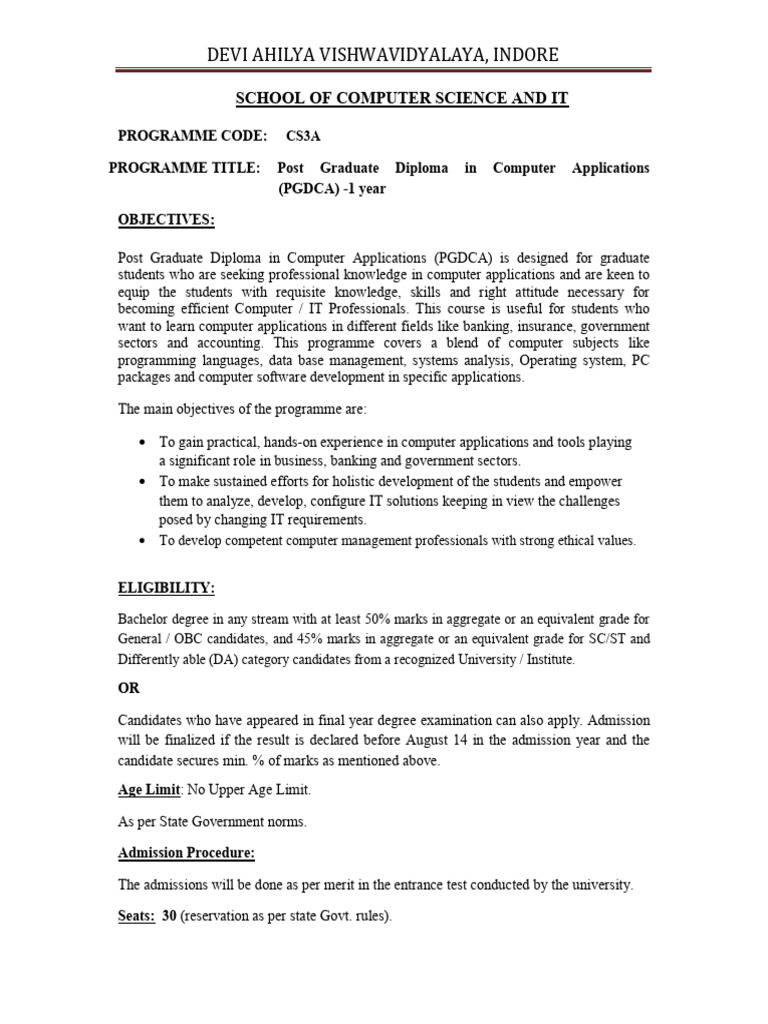 PG Diploma-Computer Applications | PDF