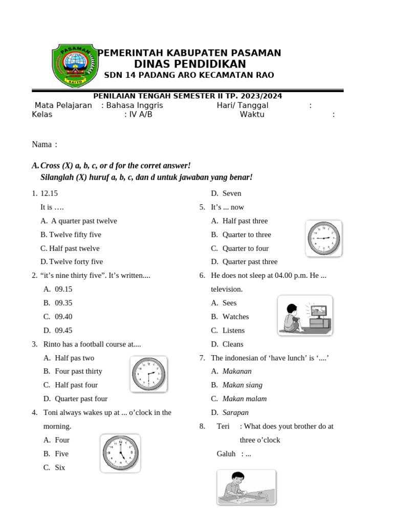 Uts Bing Kelas 4 | PDF