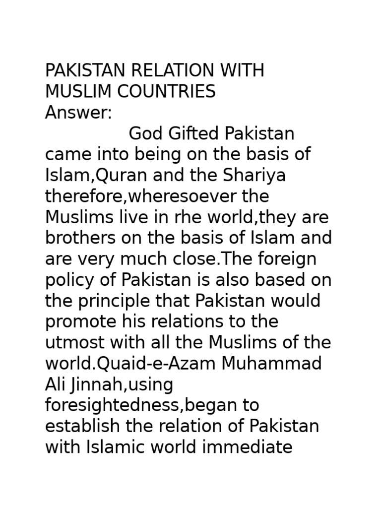Pakistan Relation With Muslim Countries | PDF
