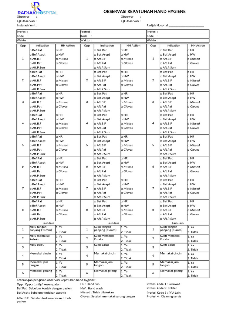 8 Form Monitoring Hand Hygiene | PDF
