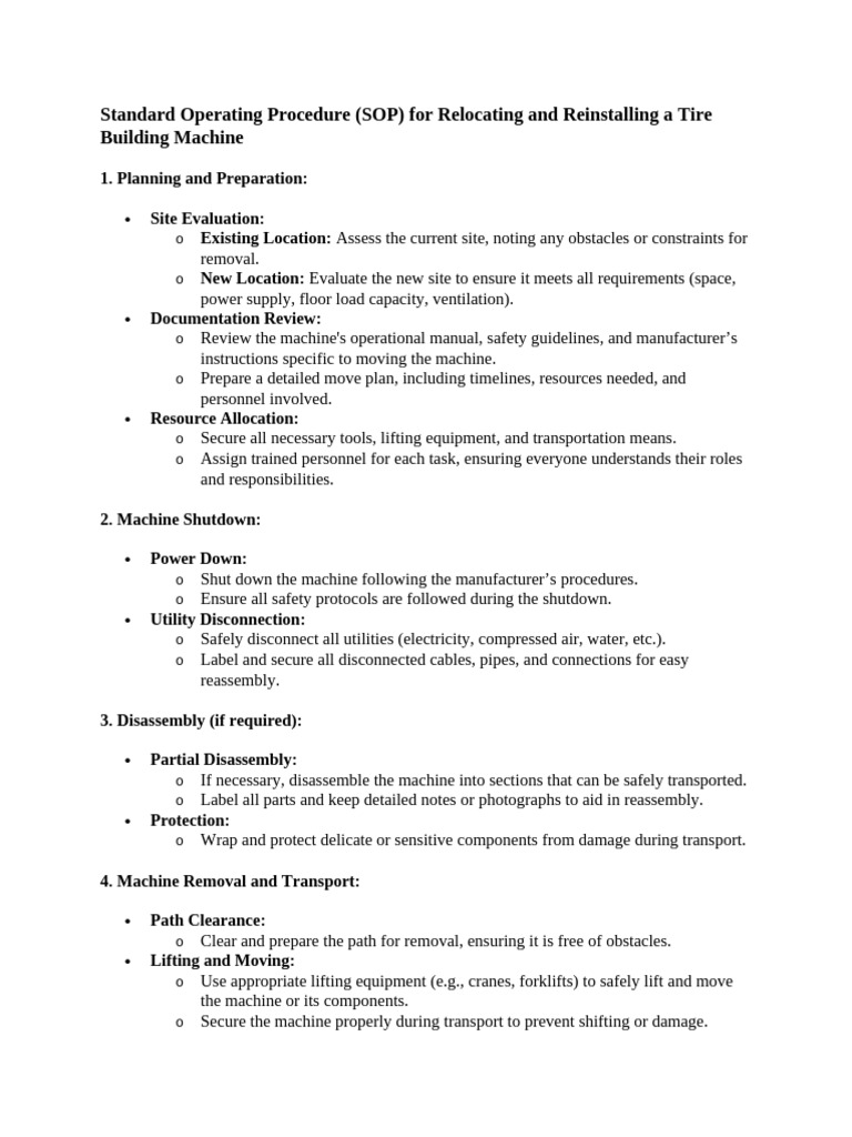 Standard Operating Procedure (SOP) For Relocating and Reinstalling A ...