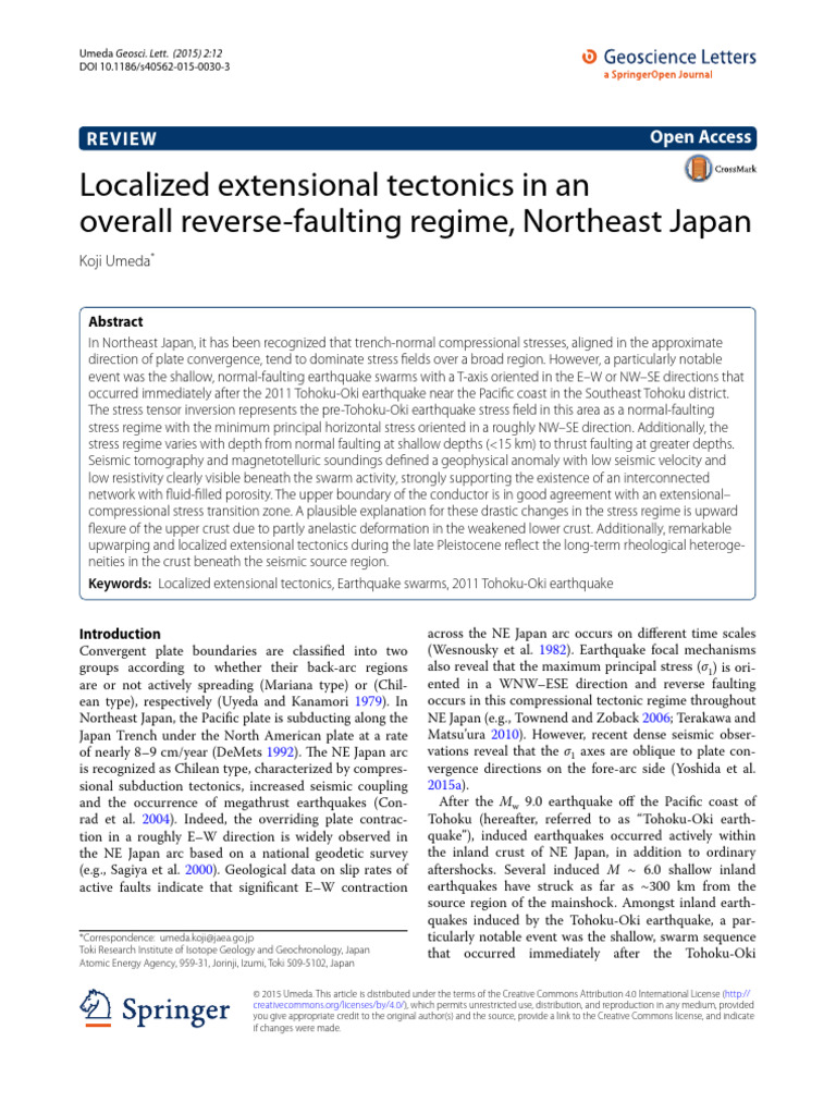 Localized Extensional Tectonics in An Overall Reverse-Faulting Regime, Northeast Japan | PDF