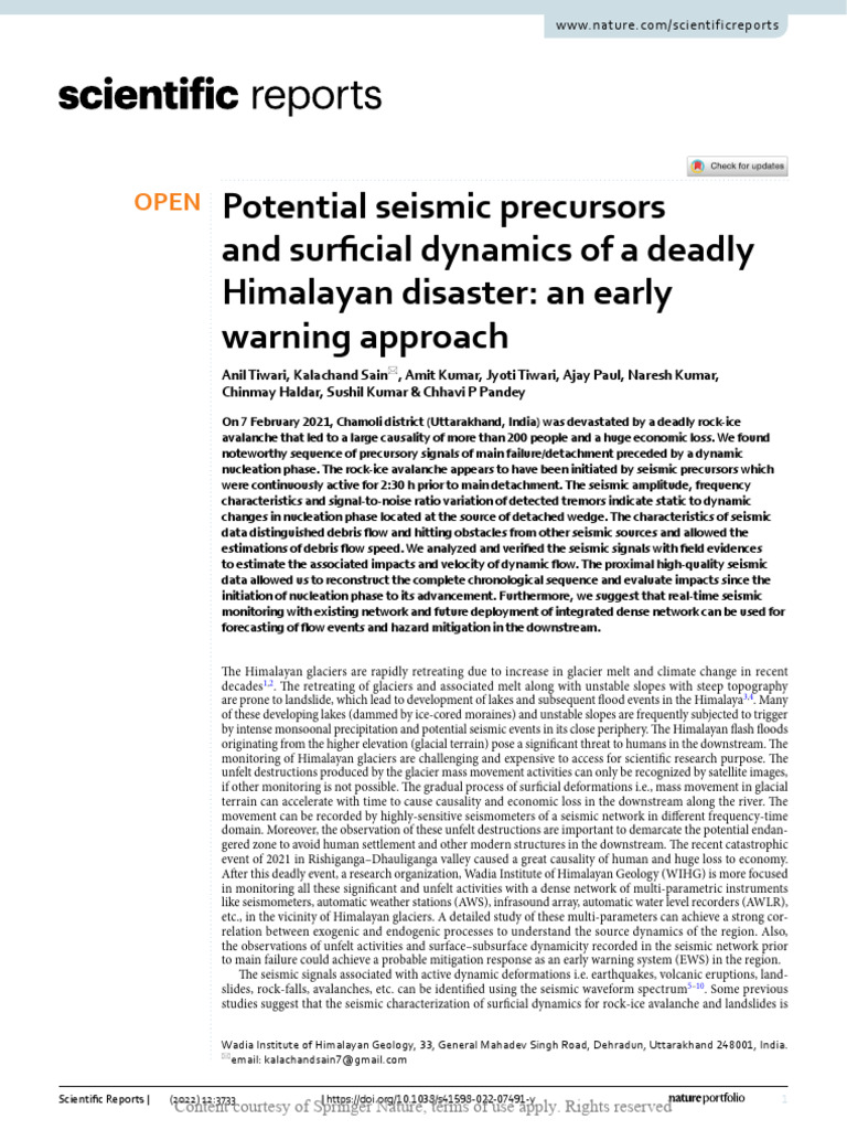 Potential Seismic Precursors and Surficial Dynamic | PDF