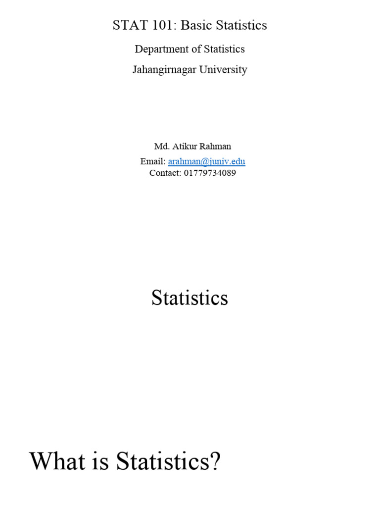 Lecture-01 What Is Statistics | PDF | Level Of Measurement | Statistics