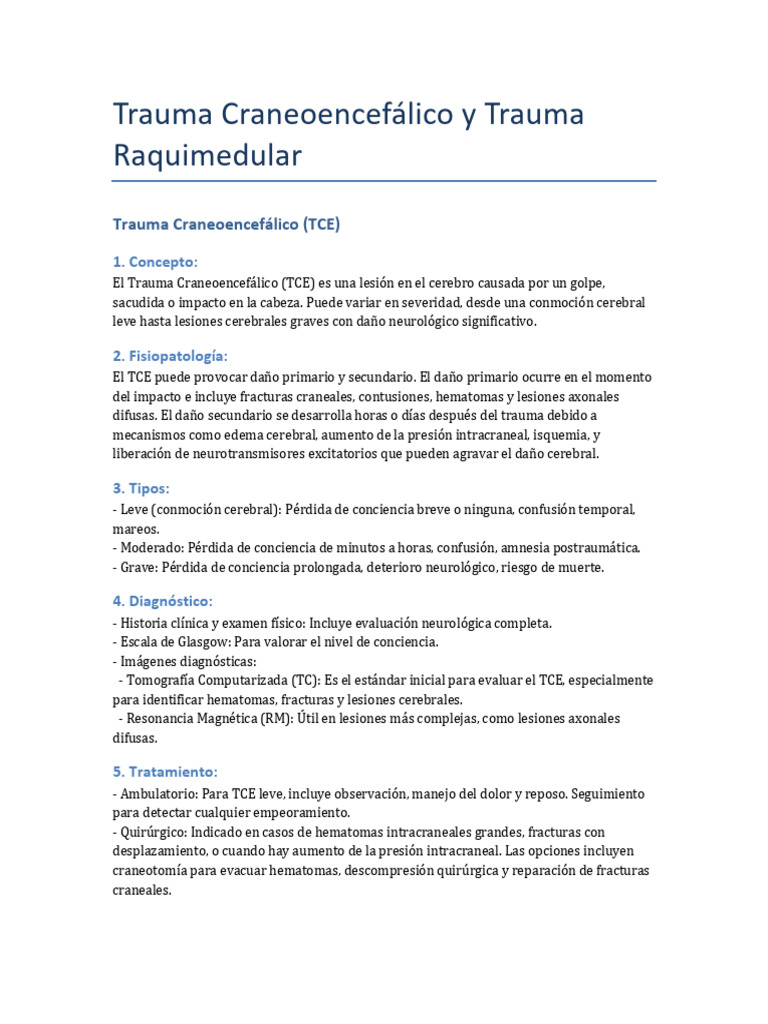 Trauma Craneoencefalico Trauma Raquimedular | PDF | Lesión cerebral ...