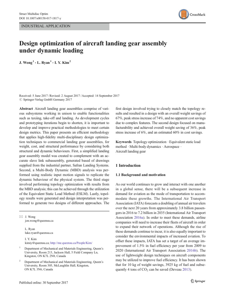 Design Optimization of Aircraft Landing Gear Assembly Under Dynamic ... Design Optimization of Aircraft Landing Gear Assembly Under Dynamic ...