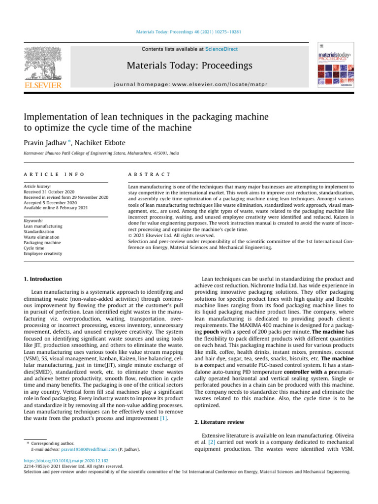 Implementation of Lean Techniques in The Packaging Machine To Optimize ...