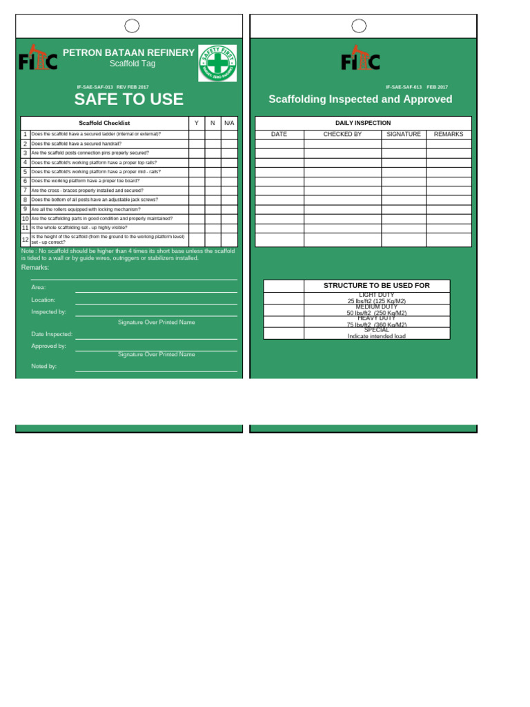 SAF 013 SCAFFOLD TAG (PBR Copy) | PDF | Scaffolding | Equipment
