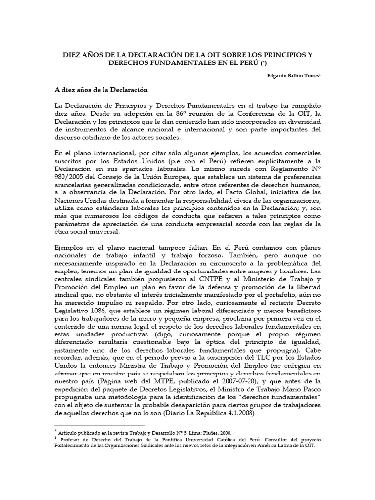 Balbin Torres, Edgardo-Diez Años de La Declaración de La OIT Sobre Los ...