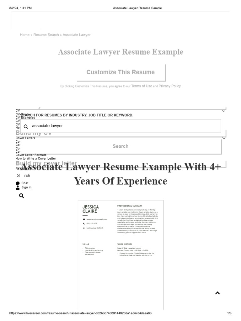 Associate Lawyer Resume Sample | PDF