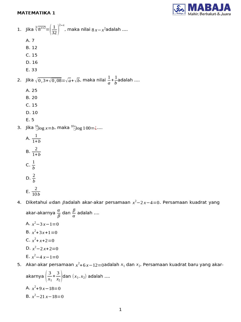 Matematika 1 | PDF