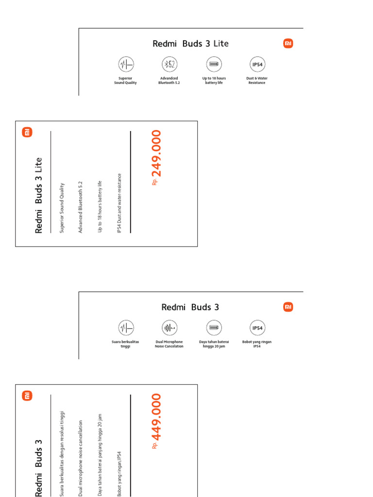 Redmi Buds 3 Lite Pricce Tag and Box - IDR | PDF