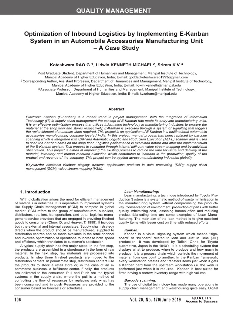 Optimization of Inbound Logistics by Implementing E-Kanban System in An Automobile Accessories ...