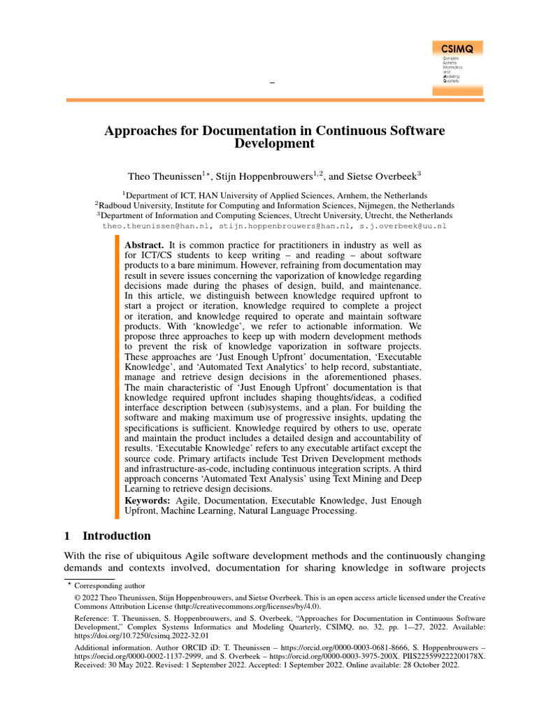 Theunissen Et Al. - 2022 - Approaches For Documentation in Continuous Softwar | PDF