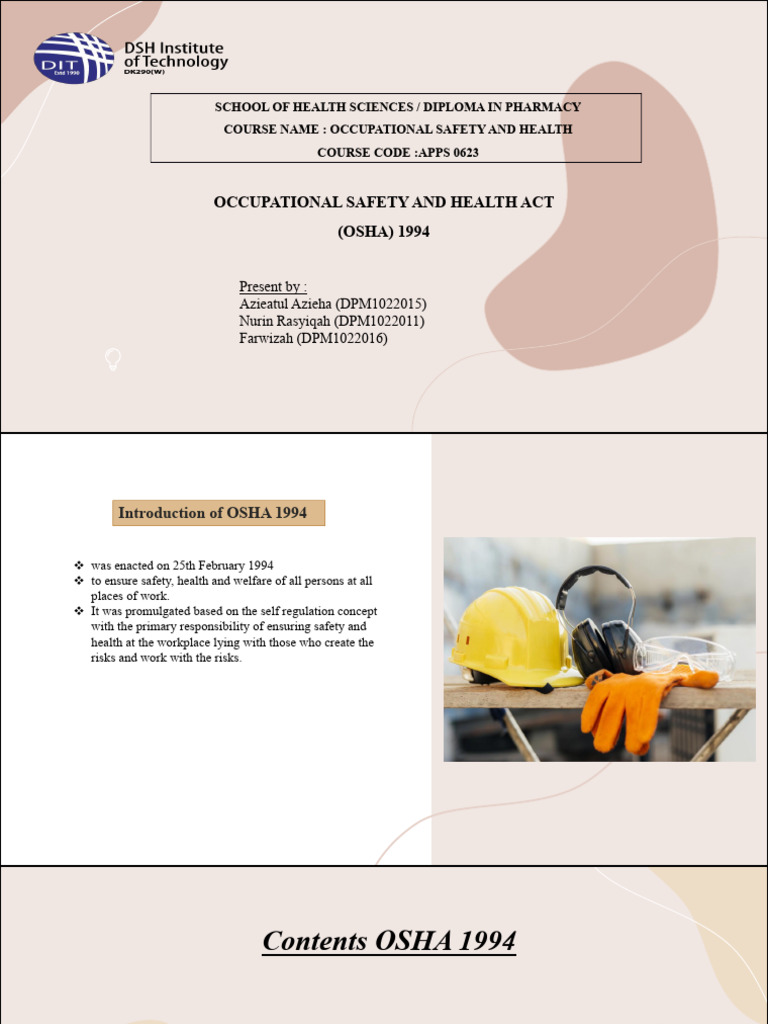 Presentation OSH Chapter 5 OSHA 1994 | PDF