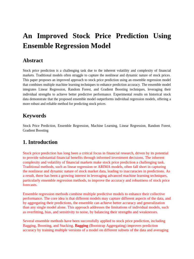 An Improved Stock Price Prediction Using Ensemble Regression Model ...