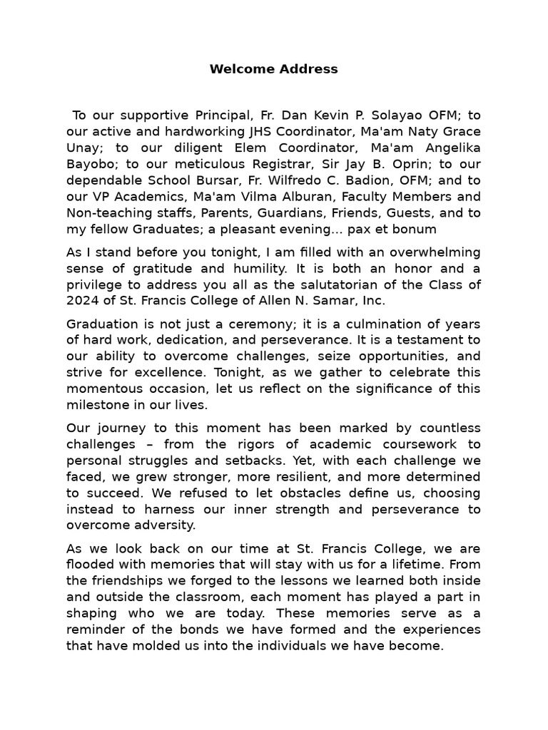 Welcome Address | PDF