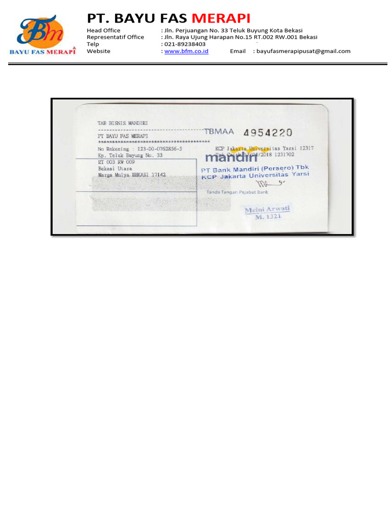 Cover Rekening PT BFM New | PDF