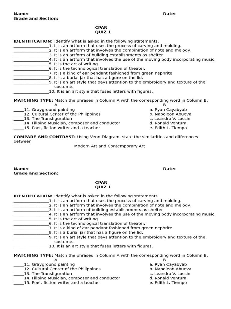 CPAR Q1 QUIZ 1 | PDF