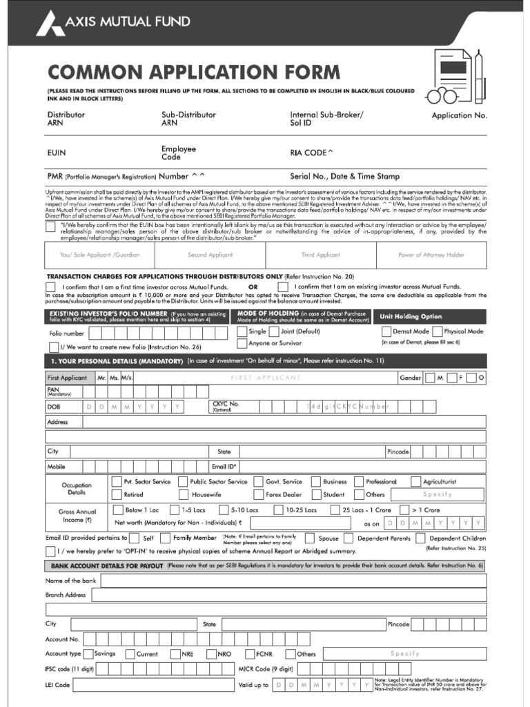 Axis Common Application Form | PDF