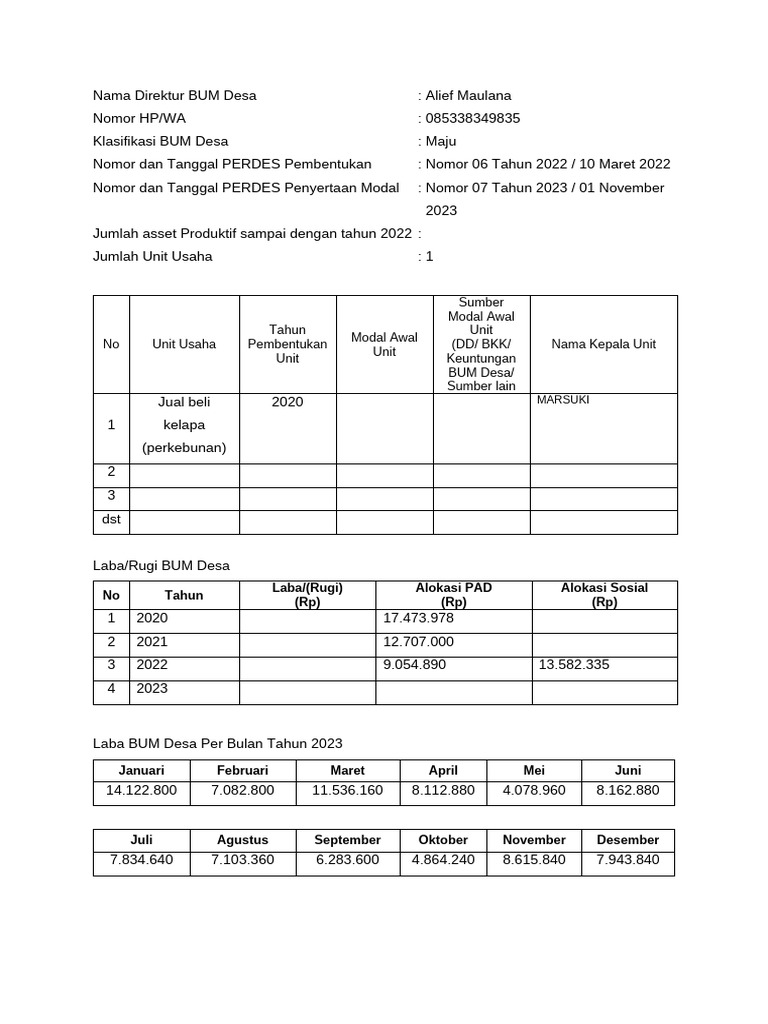 Permintaan Data Untuk Bumdes Pratama | PDF