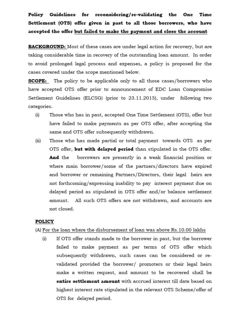 One Time Settlement-OTS Scheme | PDF