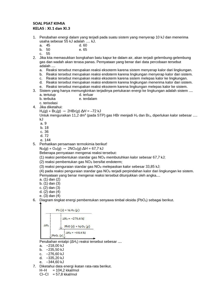 Soal Psat Kimia 2024 | PDF