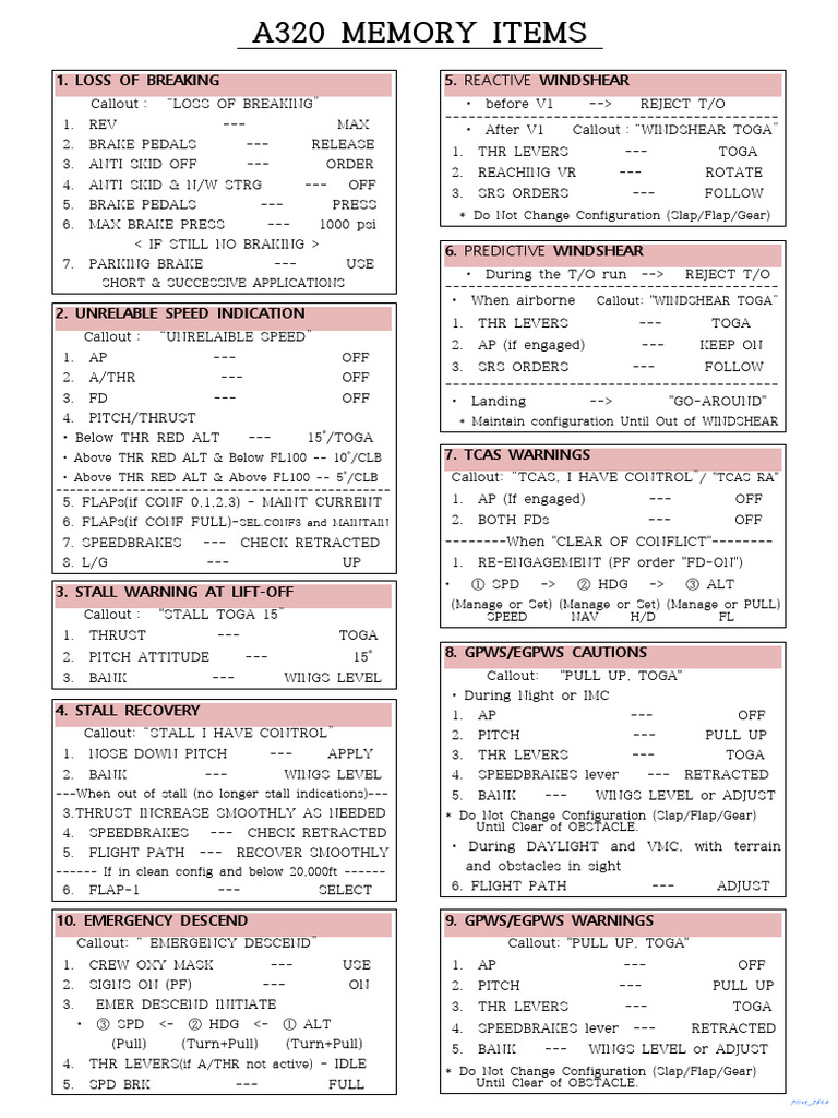 A320 Memory Items_JACK | PDF