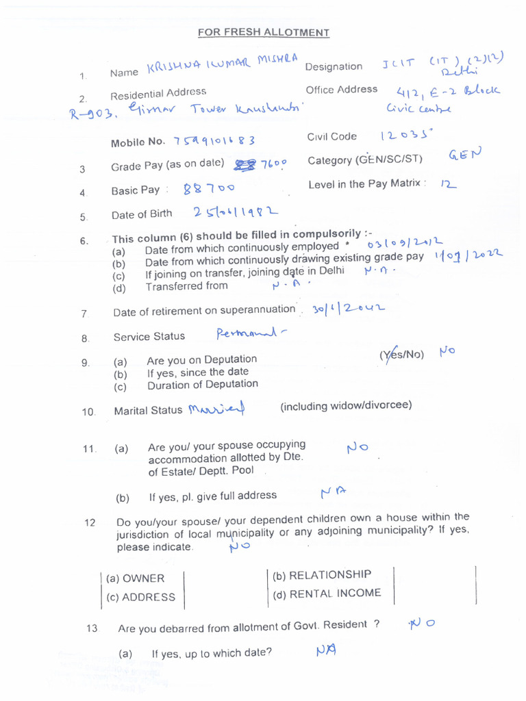 Allotment Form | PDF