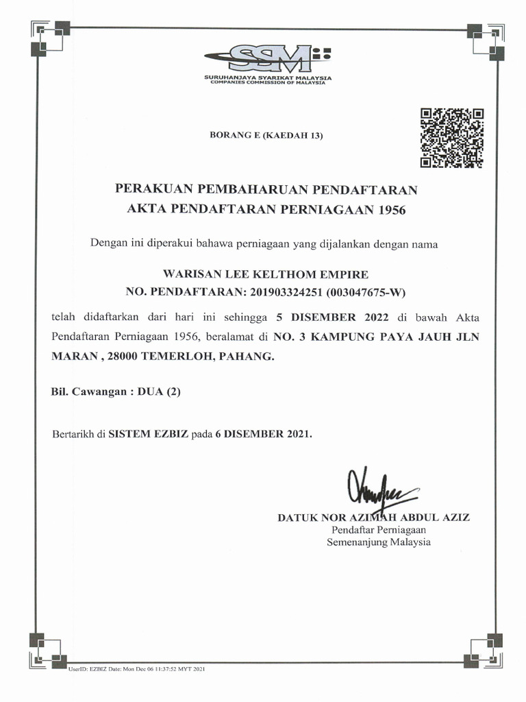 Salinan Daftar Niaga SSM | PDF