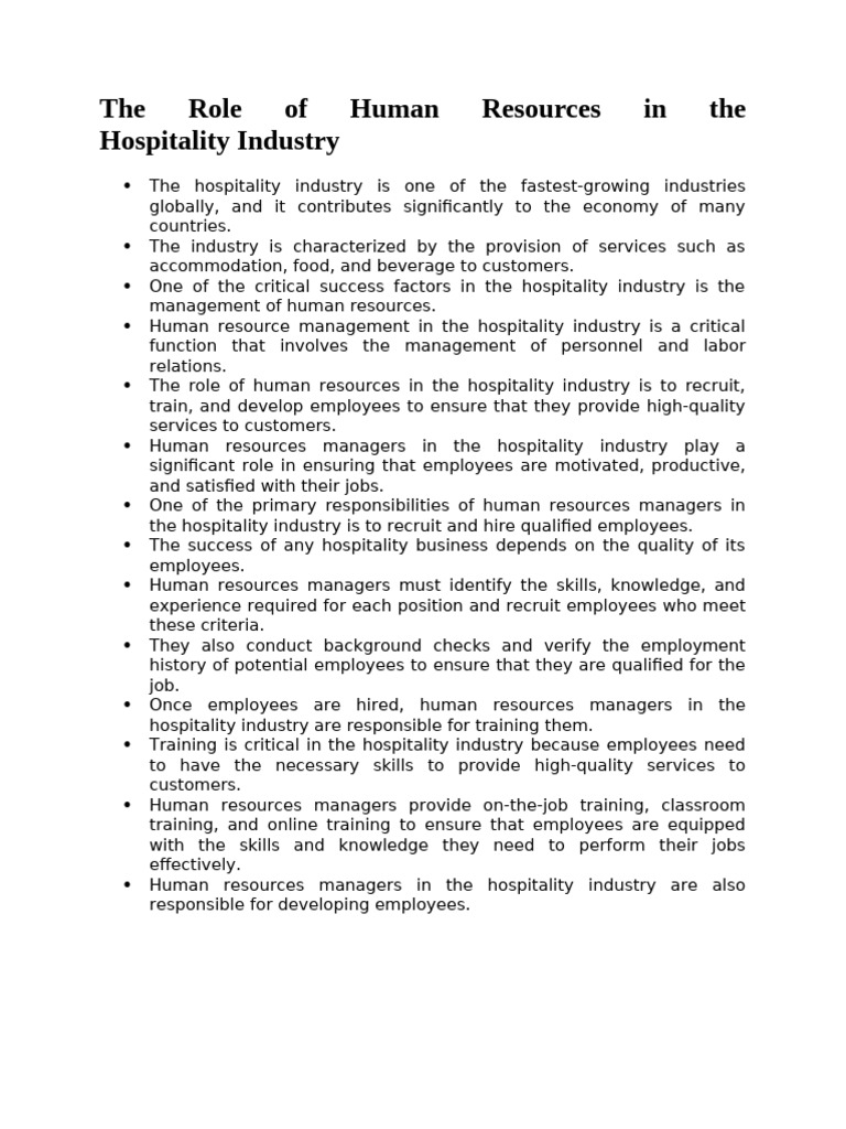 HRM - HOSPITALITY INDUSTRY | PDF