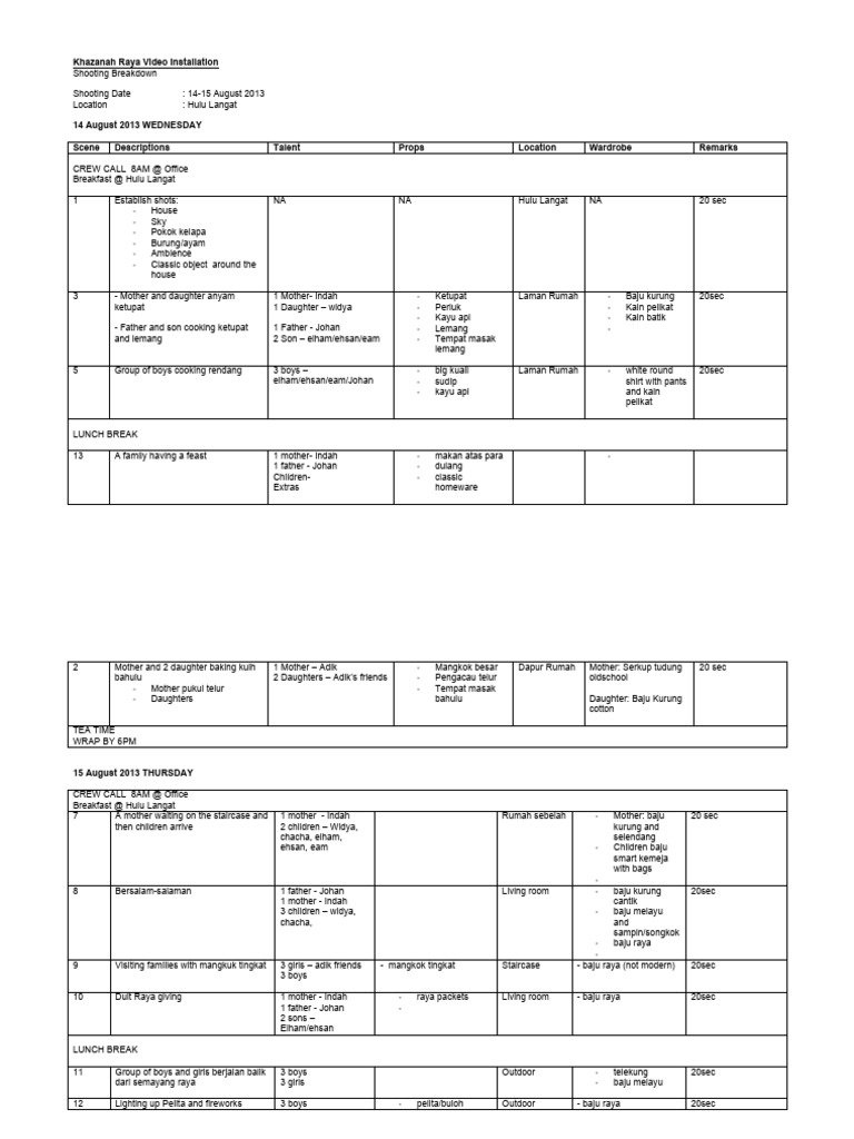 Khazanah Shooting Schedule | PDF