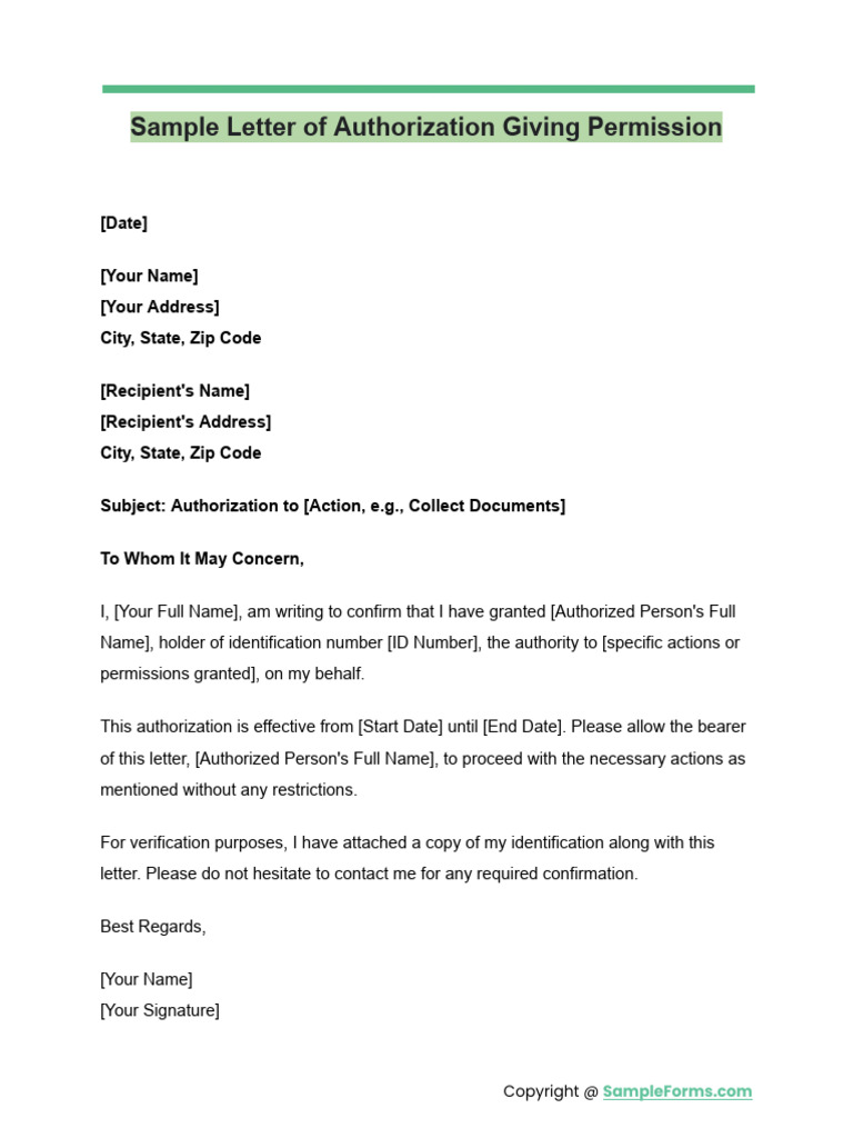 Sample Letter of Authorization Giving Permission | PDF