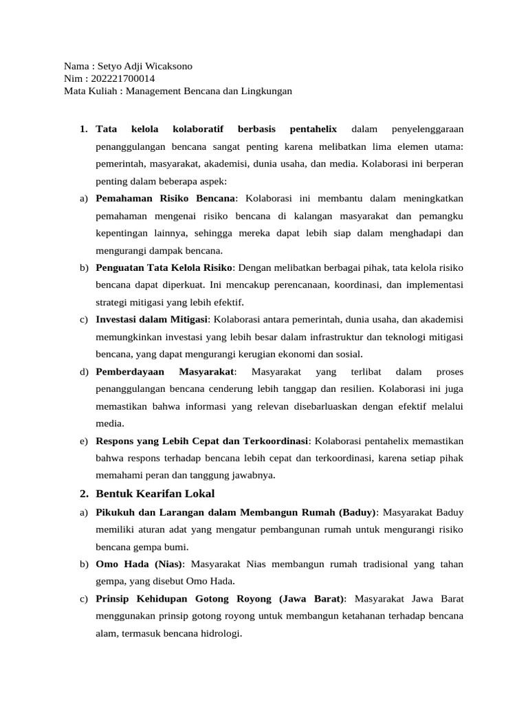 UAS Management Bencana Dan Lingkungan | PDF