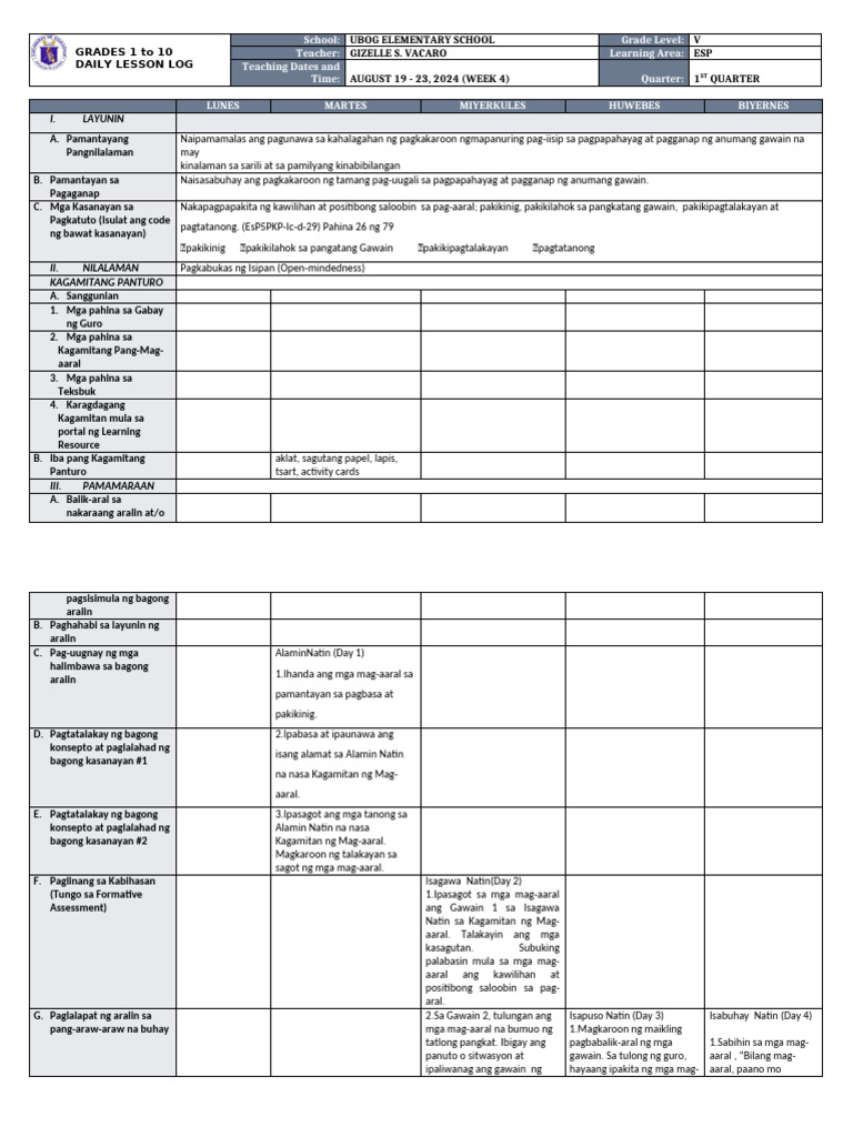 DLL - Esp 5 - Q1 - W4 | PDF