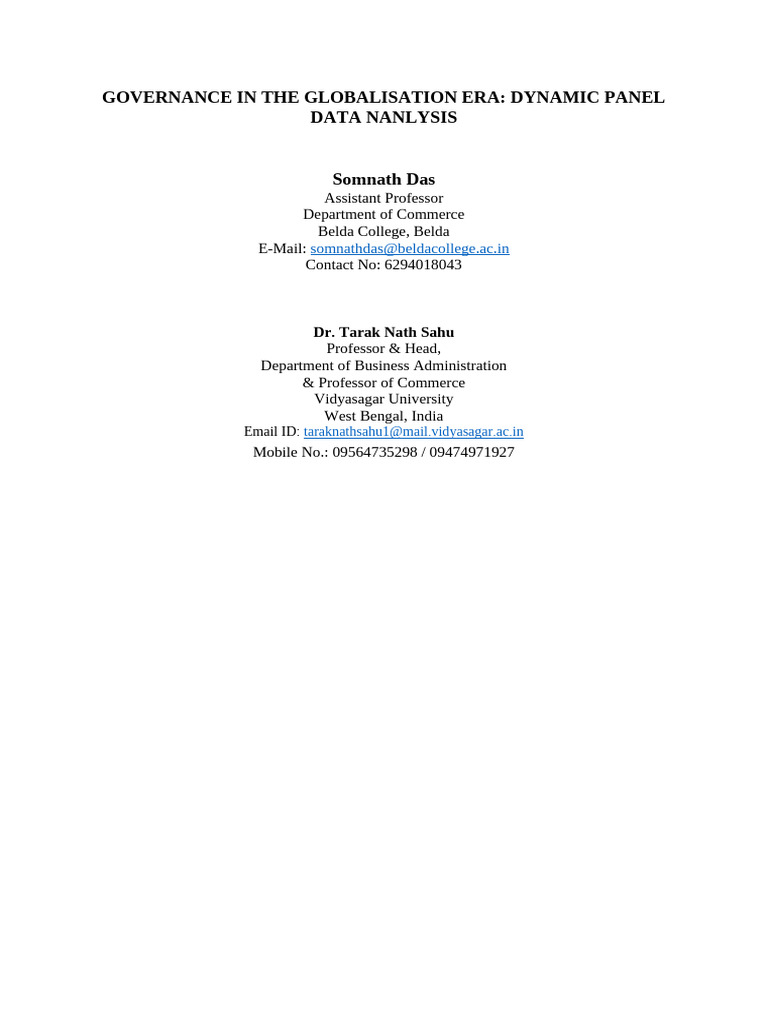 Governance in The Globalisation Era: Dynamic Panel Data Nanlysis | PDF