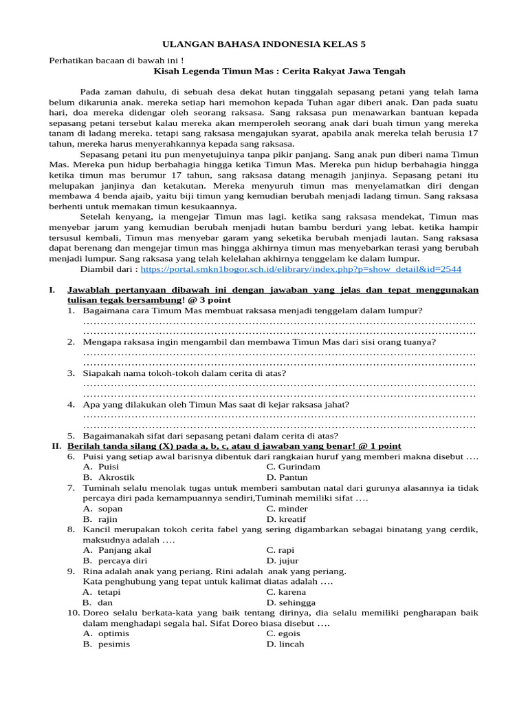 K5 Sumatif BI Unit 1 48x BB | PDF