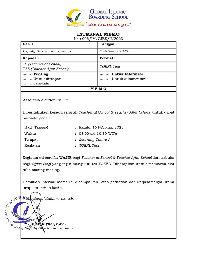 006 - Internal Memo Test TOEFL | PDF