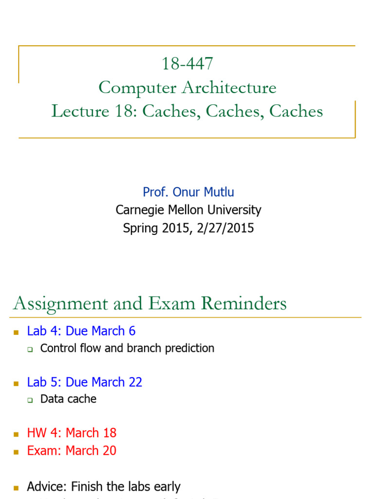 Onur 447 Spring15 Lecture18 Caches Afterlecture | PDF