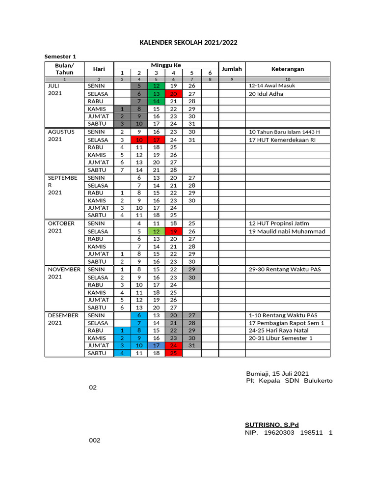 Kalender Pendidikan 20212022 | PDF