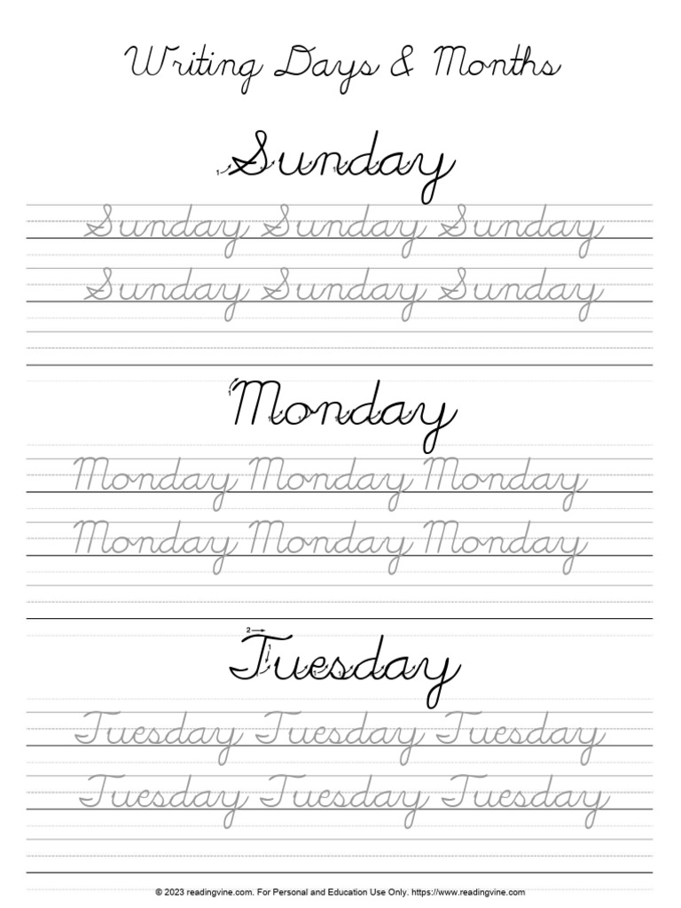 Practice Writing The Days of The Week in Cursive | PDF