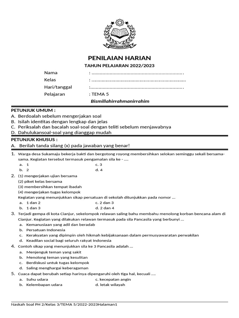 Soal PH Tema 5 Sub 3 Dan 4 | PDF