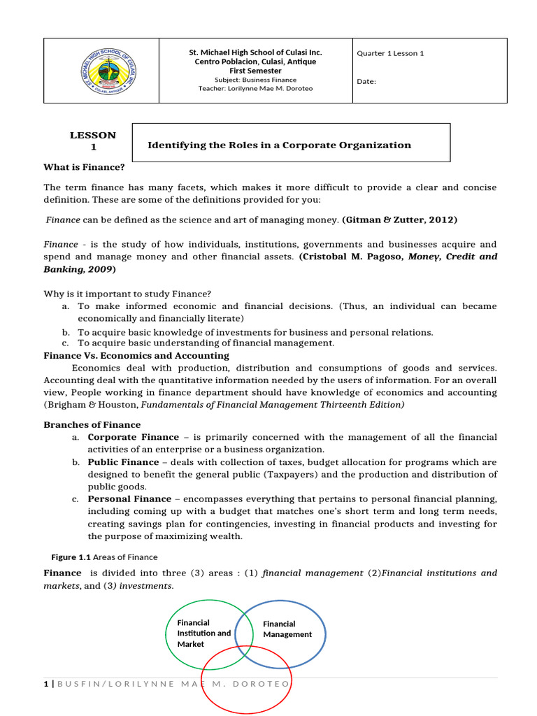 Handouts in BUSFIN 1 | PDF