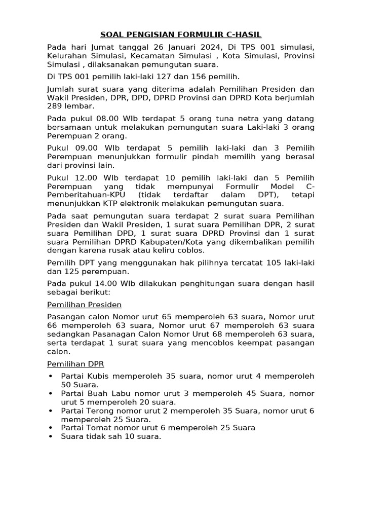 Contoh Soal Simulasi Di TPS Untuk Bimtek | PDF