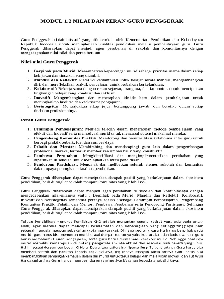 NILAI DAN PEAN GURU PENGGERAK MODUL 1.2docx | PDF