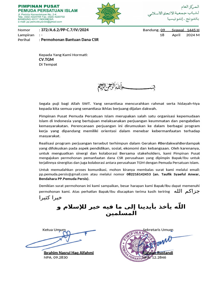 Surat No.372 (Permohonan Pemanfaatan CSR TGM) | PDF