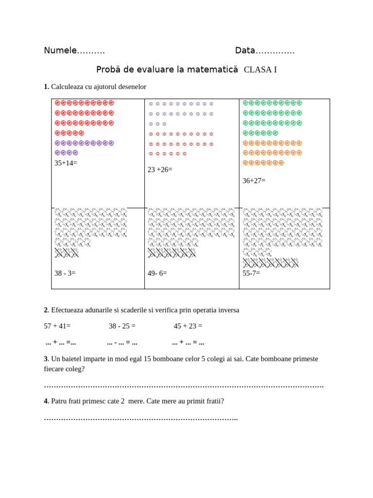 1.evaluare La Matematica - Clasa.i | PDF