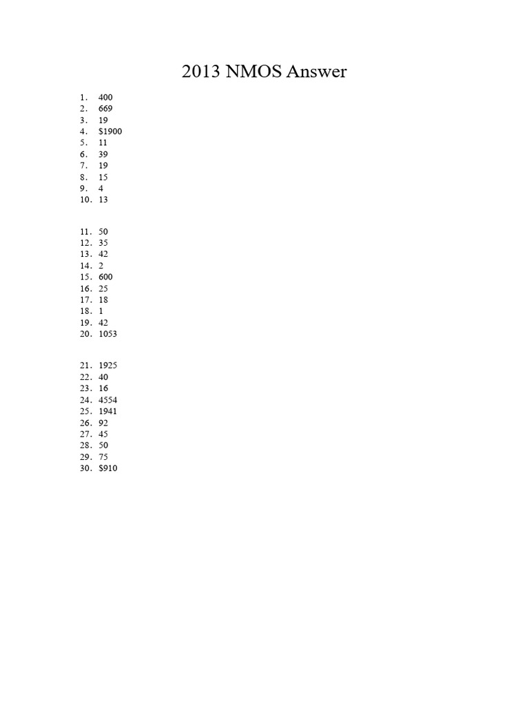 NMOS 2013 Preliminary Round (ANS) | PDF
