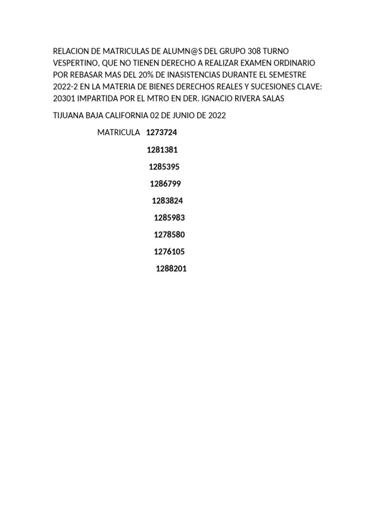 Alumnos a Extraordinario Grpo 308 | PDF