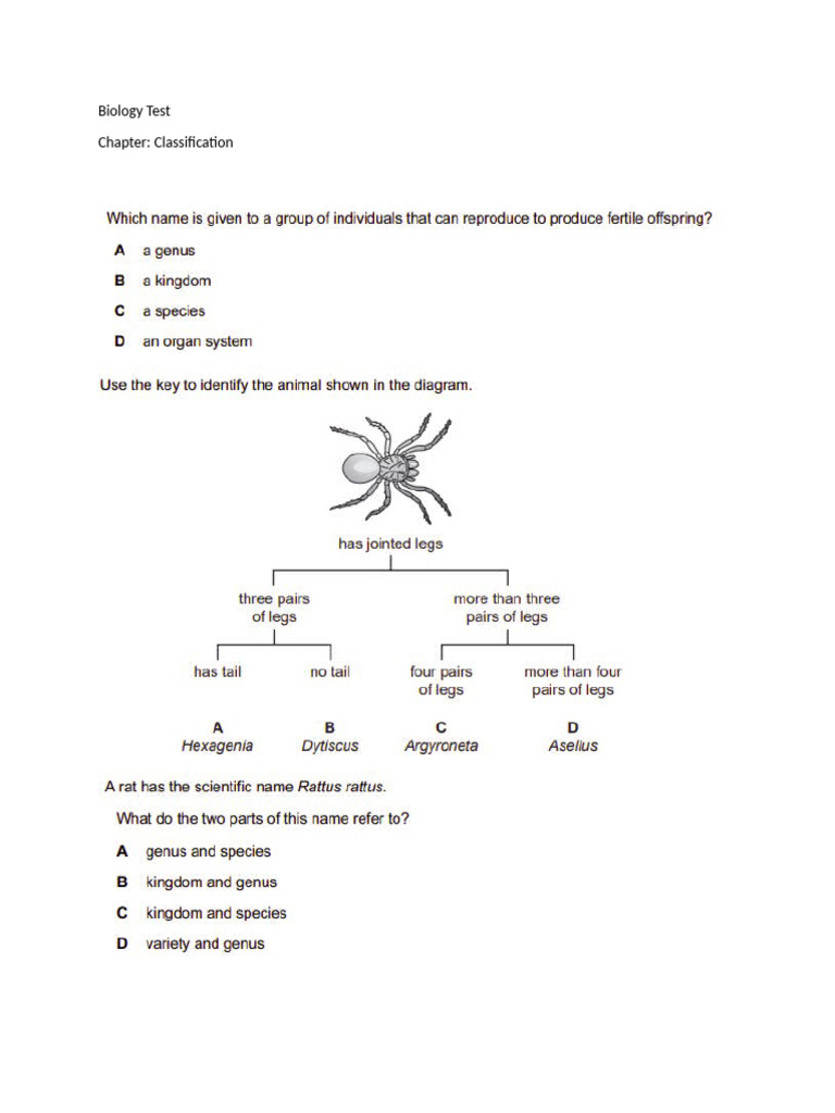 5090 Biology Test Classification | PDF